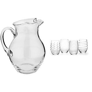 Mikasa Napoli 70 Ounce Glass Pitcher and Mikasa Cheers 17-Ounce Stemless Wine Glasses (Set of 4)