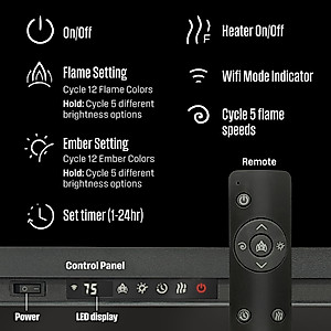 Westinghouse 50 Inch Electric Fireplace Heater, Compatible with Alexa & Google Home, Wall Mount or in-Wall Recessed Fireplace Insert, 24 Hour Timer, Color Changing Flames, 750W/1500W Indoor Heater