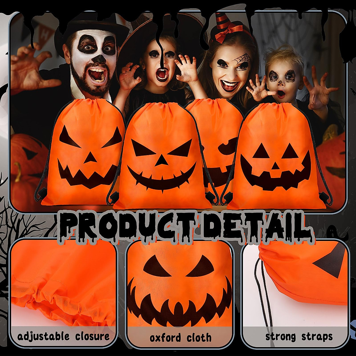 Sweetude 24 Pcs Halloween Drawstring Bags Large Backpack 16.1 x 12.6 Inch Candy Goodie Bags for Party Gift Supplies (Orange)