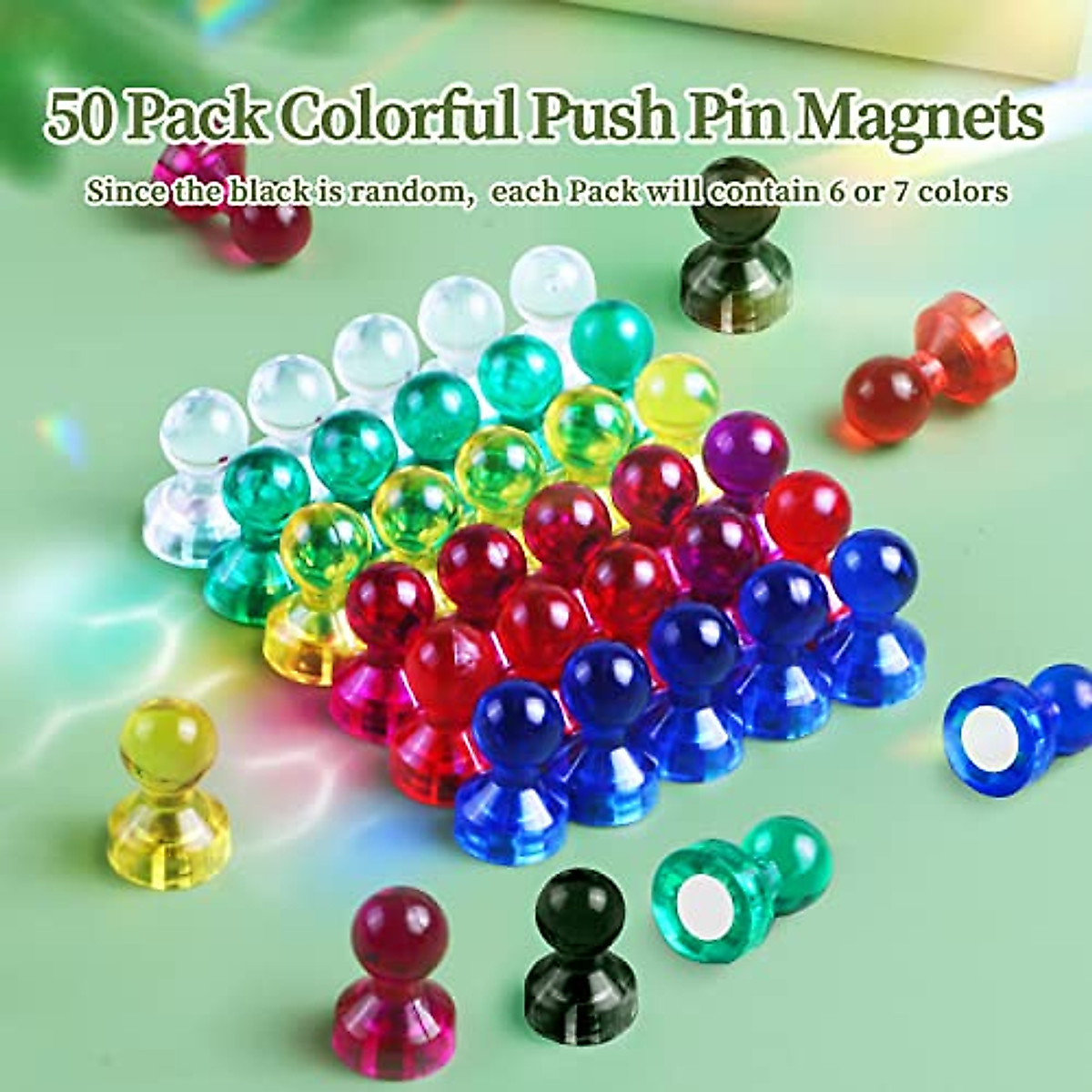 Fridge Magnet, Push Pin Magnets for Whiteboard, 50 Pcs Refrigerator Magnets Fridge, Strong Magnets for whiteboard 8 Assorted Colors Fridge Magnets Cute Magnets