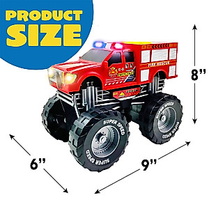 Liberty Imports Motorized Mighty Monster Truck Toy Kids, Electric Motor Vehicle with Big Wheels, Button Action, Sounds and Flashing Lights (Fire Engine)