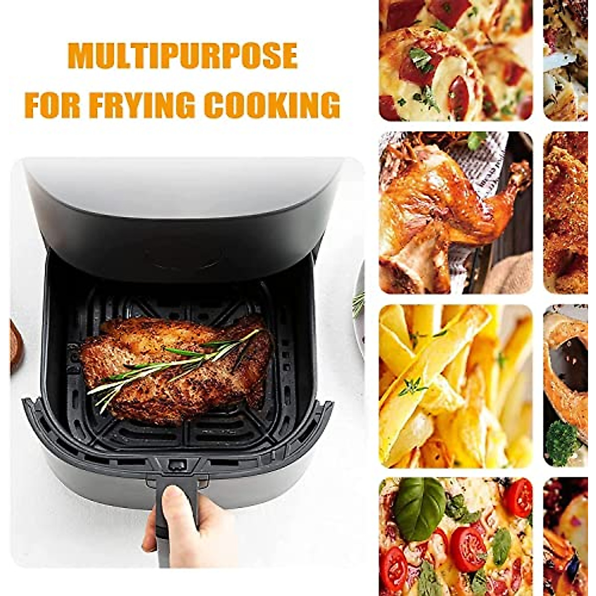 Air Fryer Grill Pan for COSORI Square Air Fryer Pro LE 5 Qt, Non-Stick 8.26’’*8.26’’ Air Fryer Rack Replacement Parts Accessories Grill Plate Crisper Plate Tray with Rubber Bumpers, Dishwasher Safe