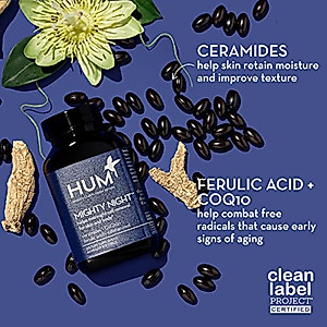 HUM Mighty Night - Nighttime Skin Supplement with Moisturizing Ceramides + Anti Aging CoQ10 and Ferulic Acid to Promote Skin Cell Turnover Overnight - Nighttime Beauty Vitamins for Women (60 Softgels)