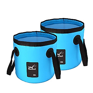 2 Pack Collapsible Buckets,Camping Water Storage Container 5 Gallon(20L) Portable Folding Bucket Wash Basin for Traveling Hiking Fishing Boating Gardening(Blue)