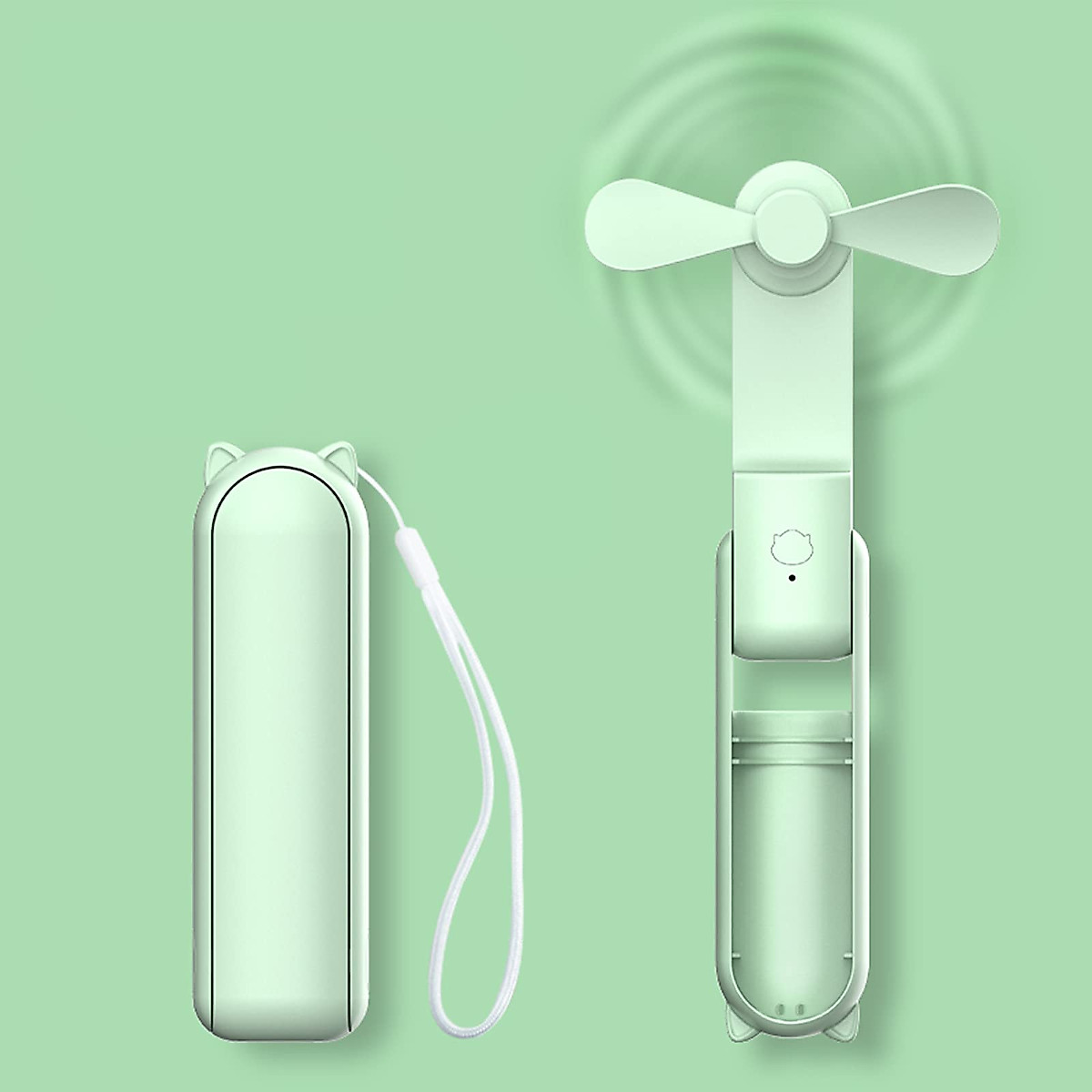 HZSK Joylifetech Handheld Mini Fan, Portable Foldable Fan with Power Bank, USB Rechargeable Small Pocket Fan, Battery Operated Personal Fan with 3 Speeds for Women Outdoor Travel (Green)