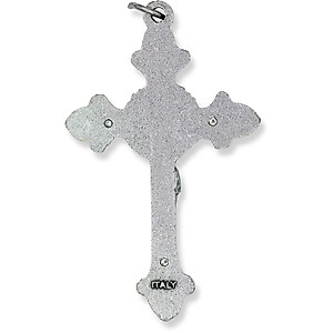 Bulk Pack of 5 - Large Flared Sunburst Fleur-De-Lis Crucifix Rosary Part - 2 1/8" Italian Silver Oxidized Finish Cross for Rosary Making Rosary Making Supplies, Made in Italy