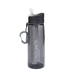 LifeStraw Go Water Filter Bottle with 2-Stage Integrated Filter Straw for Hiking, Backpacking, and Travel, Grey, Model:LSGOV2CR44