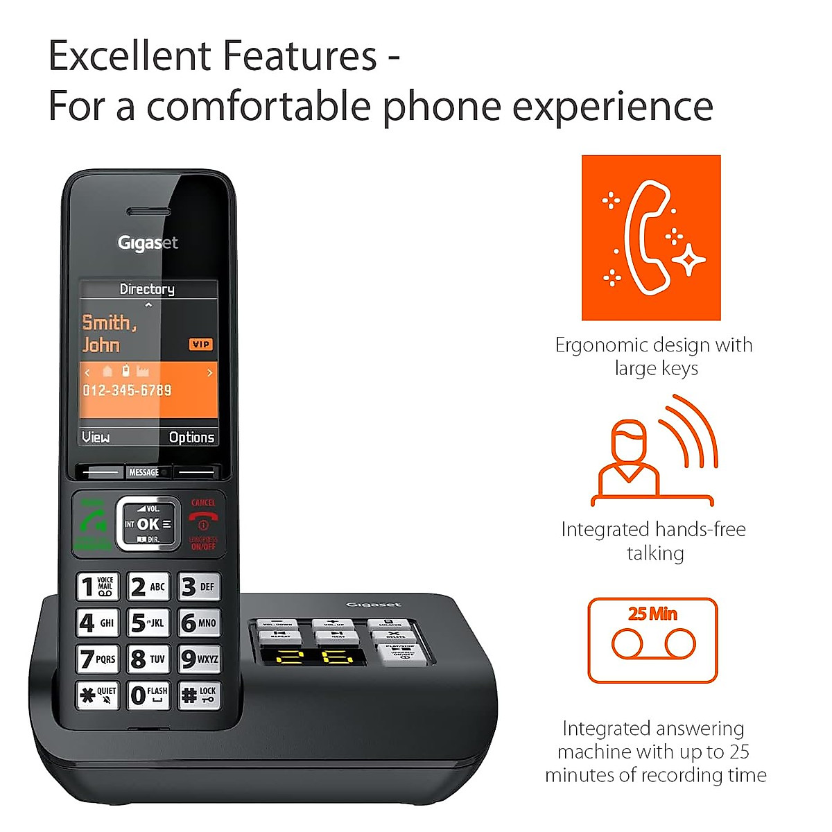 Gigaset Comfort 552A Duo - 2 Cordless Phones - Answering Machine - Made in Germany - Elegant Design - Hands-Free Mode - Comfort Call Protection - Big Phone Book, Titanium-Black