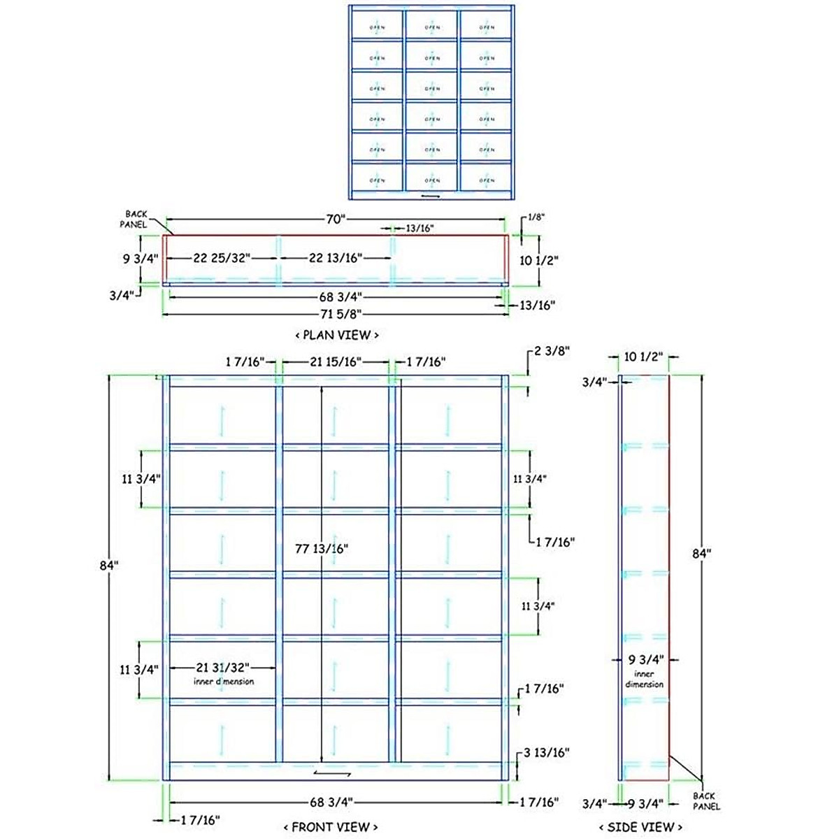 Home Square 84" Tall 18-Shelf Triple Wide Wood Bookcase in Dry Oak - Set of 2