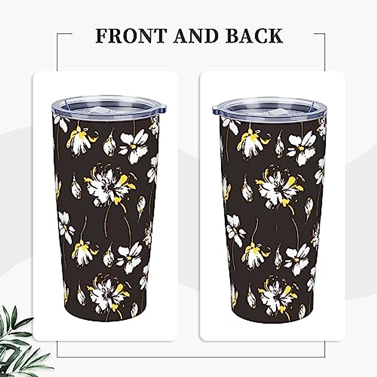 DLUCCA 20oz Insulated Coffee Tumbler With Straw Stainless Steel Swig Tumblers,Travel Mugs Insulated For Hot And Cold,Reusable Thermal Water Bottle Cup For Car Camping Exercise（Golden Floral ）