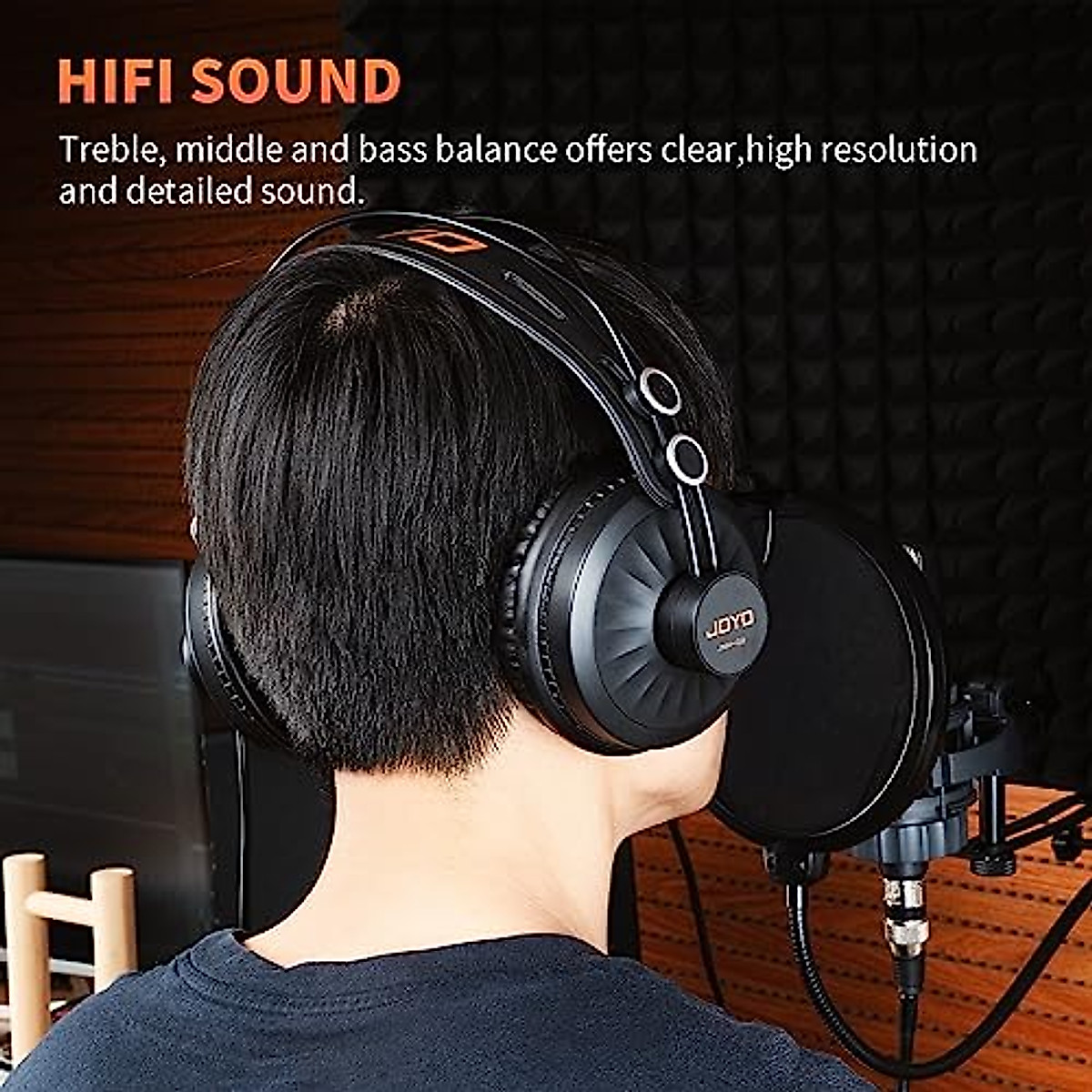 JOYO Studio Headphones Monitor Headphone for Recording Over Ear Noise Canceling for Guitar Cellphone Mixer Amplifier Podcast DJ and Keyboard Piano (JMH-02)