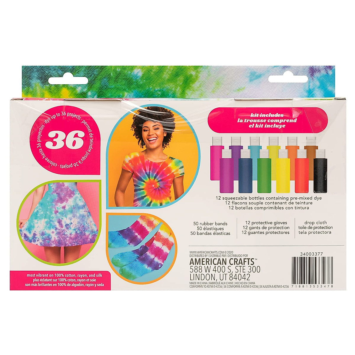 American Crafts AC Tie Dye Kit 12 Color Set One-Step Kit | 12 Bright Colors, Easy to Use Bottles | Tie Dye Party Kit, Tie-Dye Kits for Adults, Tie Dye Kit for Kids, Large Groups, TyeDye Kit