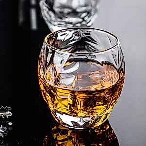 ini TECH Set of 4 Unique Whiskey Glasses 12 oz Scotch Glasses Bourbon Glasses for Cocktails Rock Style Old Fashioned Drinking Glasses Gifts for men (clear, 4)