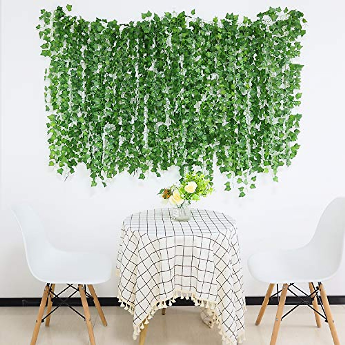 Zuvas 36 Pcs 252Ft Vines - Fake Vines Leaves, Artificial Ivy Garland, Hanging Vines - Vine Plants with Cable Tie - Fake Ivy for Wedding Party Garden Greenery Decor Outdoor Indoor Wall Decoration