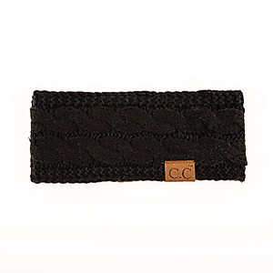 C.C ccbeanie CC Winter Fuzzy Fleece Lined Thick Knitted Headband Headwrap Earwarmer (HW-20) (Black)