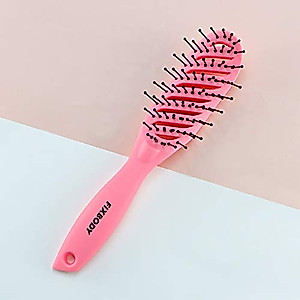 FIXBODY Curved Vent Hair Brush for Blow Drying, Styling and Solon, Detangling Hair Brush for Short Thick Tangles Hair, Both Men and Women, Pink