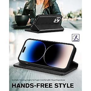 TUCCH Case Wallet for iPhone 14 Pro 6.1", [3 Card Holder] Slots Folio PU Leather Cover, [RFID Blocking] Stand Flip Case with [TPU Shockproof Interior Case] Compatible with iPhone 14 Pro, Classic Black