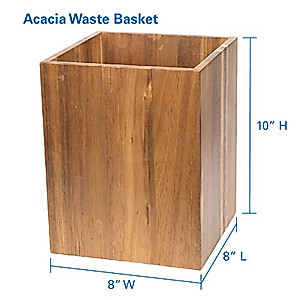 Creative Home 63070 Solid Acacia Wood Square Waste Basket Recycle Bin, Trash Can, Natural Finish