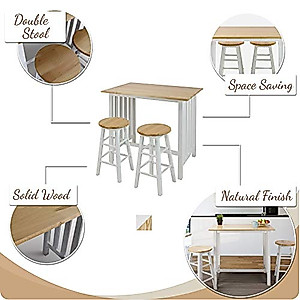 Casual Home 3-Piece Breakfast Set with Solid American Hardwood Top, White