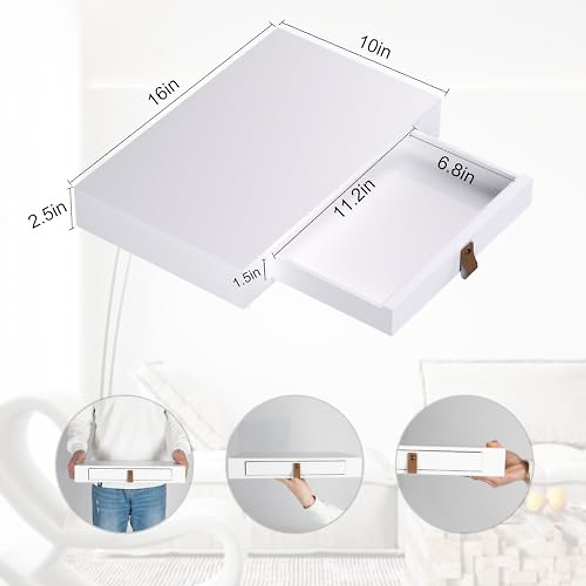 Bloddream Floating Shelf with Drawer, 16", White