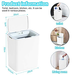 INFURIDER Automatic Plastic Trash Can with Lid, 3.7 Gallon/14L Touchless Intelligent Induction Motion Sensor Dustbin Garbage Waste Bin for Home Bedroom Kitchen(White)