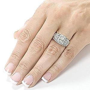 Kobelli Princess Diamond Wedding Ring Set 1 1/6 carat (ctw) in 14k White Gold, Size 8, White Gold