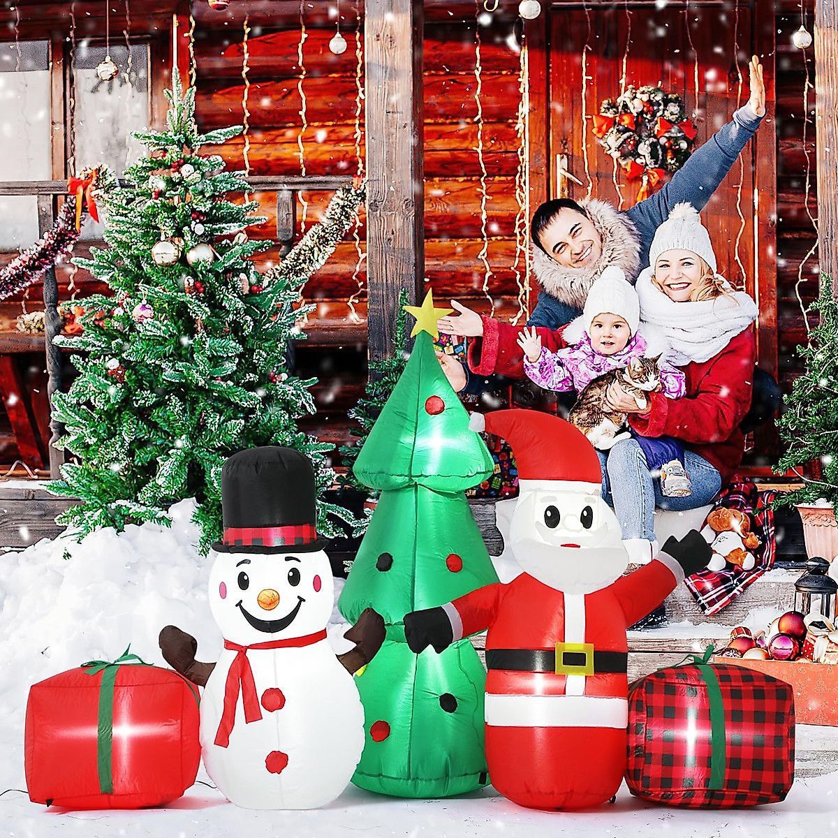 ZOOS Christmas Inflatables Outdoor Decorations 8x5FT Inflatable Christmas Yard Decorations Lighted Inflatable Christmas Tree Snowman Santa Claus Gift Box, Inflatable Outdoor Holiday Yard Decorations