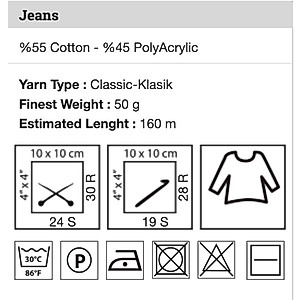 55% Cotton 45% Acrylic YarnArt Jeans Sport Yarn 1 Skein/Ball 50 gr 174 yds (50)