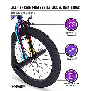 Hyper BMX Bike 18 Inch. BMX Bike for Kids Age 7-13 yrs Old, Single Speed, Front and Rear Caliper Brakes, Steel BMX Frame. 360 Handlebar Rotation. Bike Park Ready BMX Bicycle. Jet Fuel Finish