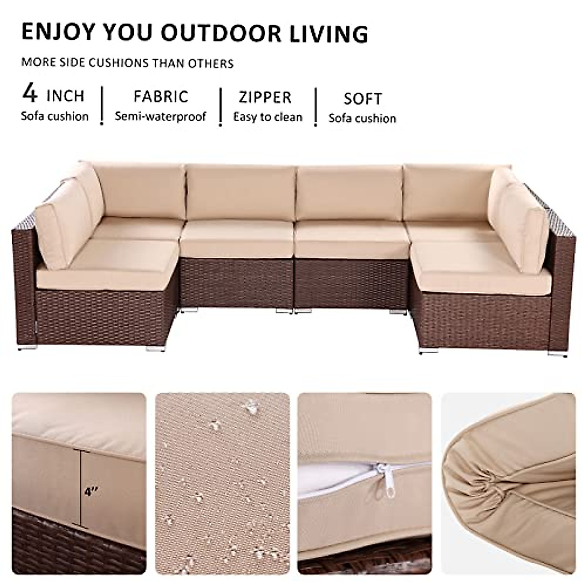 SUNVIVI OUTDOOR 9 Piece Outdoor Patio Furniture Sets, All Weather Brown PE Wicker Furniture Set, Patio Sectional Conversation Sofa Set with Coffee Table, Removable Beige Cushions