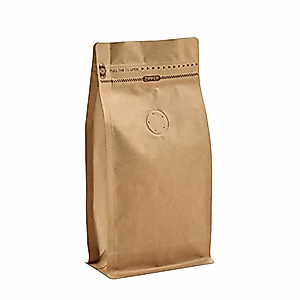 4 Ounce 50 Pieces High Barrier Kraft Paper Coffee Bags Stand Up/Flat Bottom Coffee Pouches with Air Release Valve and Reusable Pull Tab Side Zipper (50, 4oz/0.25lb/100gm)