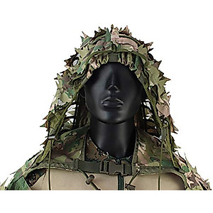 ROCOTACTICAL Sniper Ghillie Viper Hood with 3D Laser-Cut Leaves, Tactical Ghillie Suit Foundation for Wargame, Hunting, Airsoft, Sniper Coat, CP Multicam