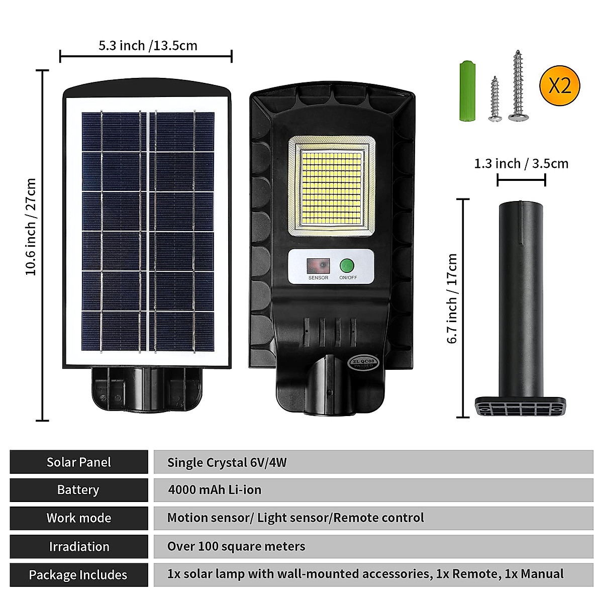CYBERDAX Solar Integrated Street Light Outdoor, All-in-One Solar Lamp with Remote Control with Radar Motion Sensor Built in for Garden, Paths, Wall-Mounted, Warehouse, Corridor (60)