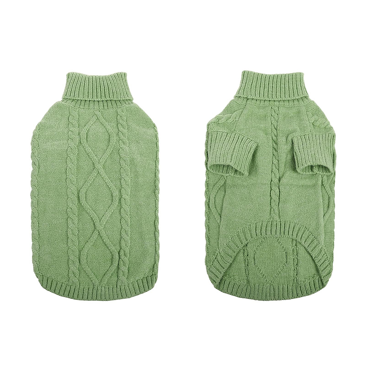 Queenmore Small Dog Pullover Sweater, Cold Weather Cable Knitwear, Classic Turtleneck Thick Warm Clothes for Chihuahua, Bulldog, Dachshund, Pug, Yorkie (Green, Small)