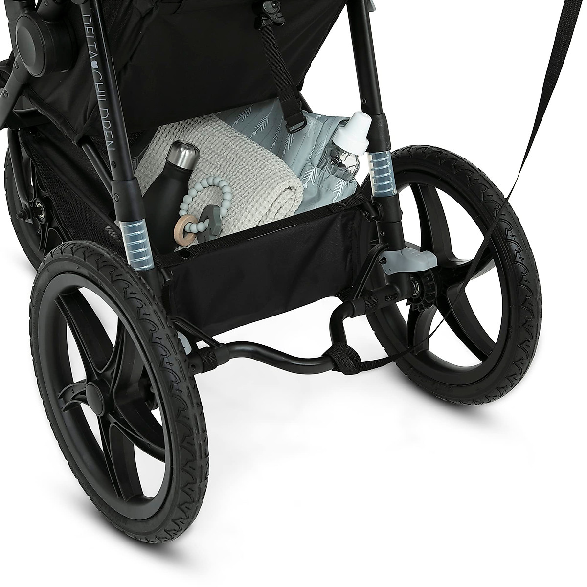 Delta Children Apollo Jogging Stroller - Shock Absorbing Frame with Large Canopy & Recline - Car Seat Compatible, Black