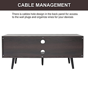 Iwell TV Stand for 55 inch TV, Mid Century Modern TV Stand with Storage, Entertainment Center with 2 Cabinet & 2 Shelves, Retro TV Console Table for Living Room, Bedroom, Black Oak