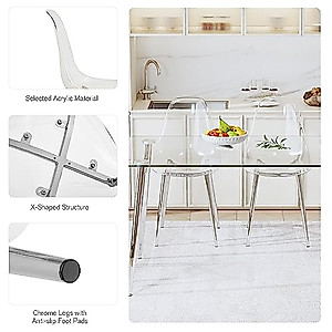 Ufurpie 5 Piece Glass Dining Table Set,47" Kitchen Table and Chairs for 4,Clear Dining Room Table Sets w/Silver Chrome Legs,Modern Dining Room Sets for Home, Kitchen, Dining Room(Silver)