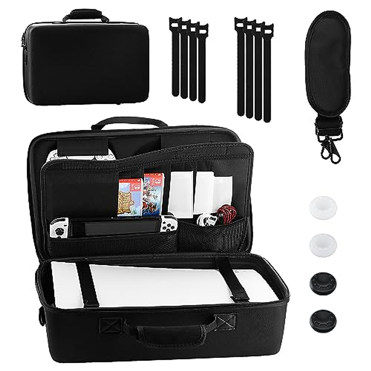 RHOTALL PS5 Travel Carrying Case Compatible with Playstation 5 Console, Portable Protective Hard Shell Bag with 4 Controller Rocker Caps for PS5 Console and Gaming Accessories