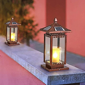 ZHUANYIYI Solar Lights Outdoor,Chinese Style Solar Wall Lamp Outdoor LED Column Head Light Creative Outdoor Waterproof Column Light,for Home Garden