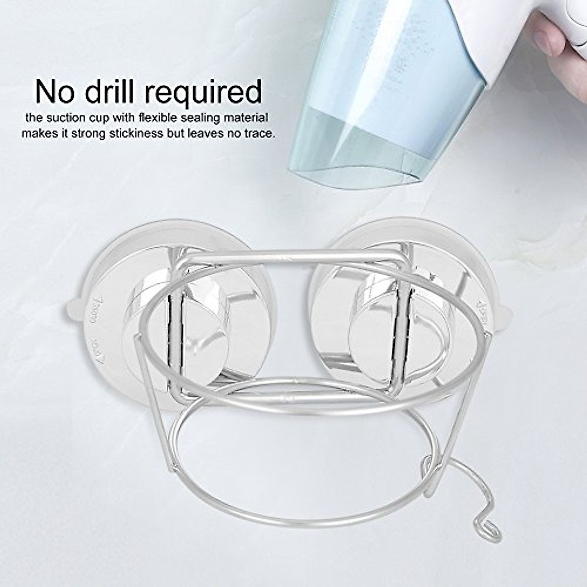 MAGT Hair Dryer Holder, Stainless Steel Suction Cup Wall Mounted Hair Dryer Stand for Bathroom