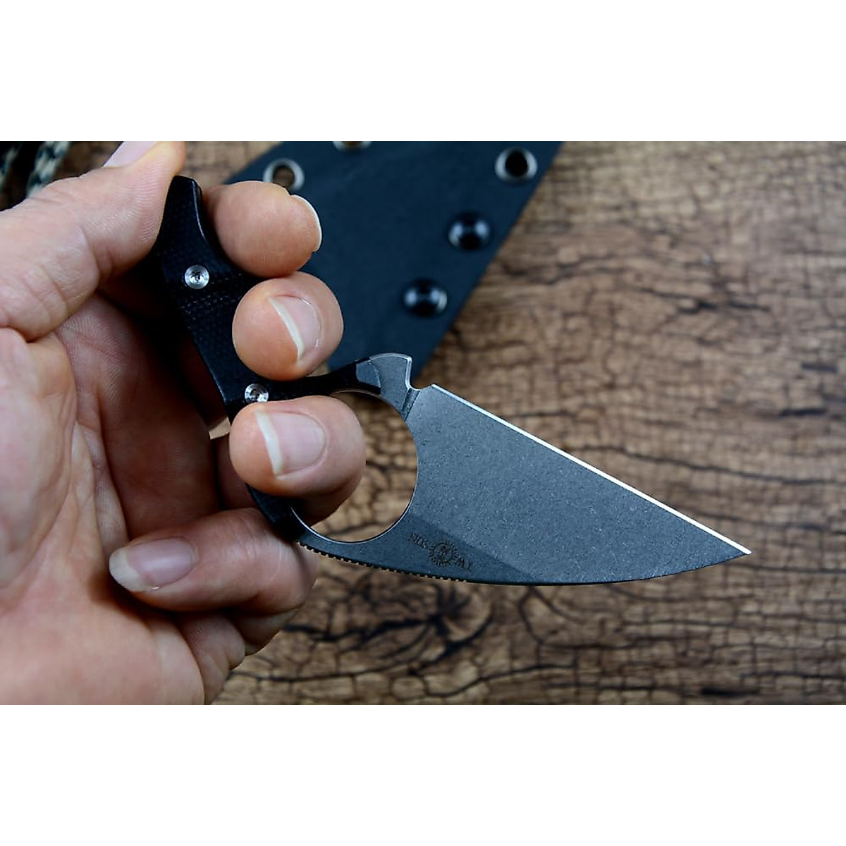 TWO SUN Fixed Knife 14C28N Blade with Kydex Case Black Micarta Handle TS467