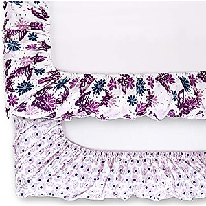 The Peanutshell Crib Sheet Set for Baby Girls - 2 Pack Set - Purple Butterfly & Purple Ditsy Floral
