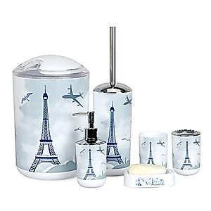 Bathroom Accessories Set 6 Pcs, Soap Dispenser Soap Dish Toothbrush Cup Toothbrush Holder Toilet Brush Trash Can, Bathroom Decor for Home Washing Room