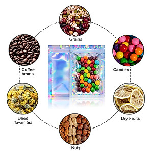 100pcs 3"X 4" Smell Proof Resealable Mylar Bags Food Storage Holographic Bags Foil Pouch Double-Sided Zipper lock Bag
