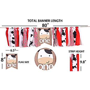Farm Cow for First Birthday Highchair Banner - Boy or Girl High Chair One First 1st Barnyard Smash Cake Cow Western Fabric Picnic Decorations Cow , Party Decor for Baby Showers (Farm Cow Highchair