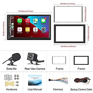 LXKLSZ Double din Car Stereo Compatible with Carplay/Android Auto with 7 inch Touch Screen Bluetooth/Mirror Link/Hands-Free Calling/FM/AM/EQ Rear View Camera