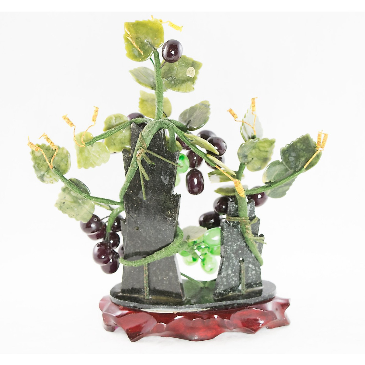 Vintage Chinese Carved Semi Precious Stone Grapes Bonsai Tree # 2016