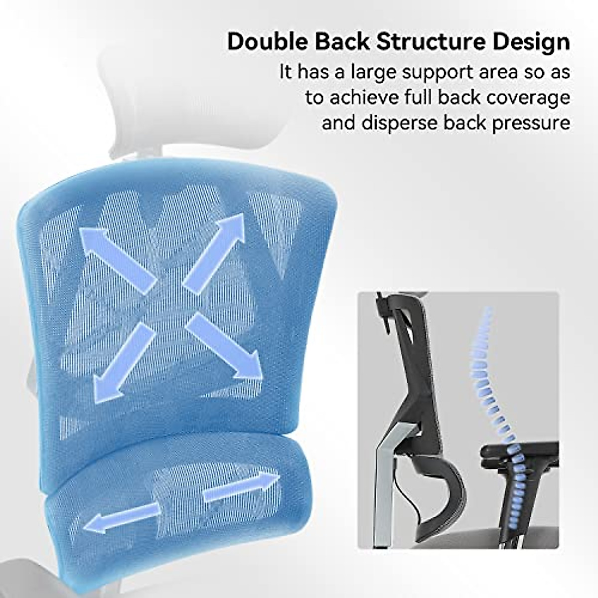 SIHOO Ergonomic Office Chair - High Back Desk Chair with Lumbar Support, 3D Armrest and Adjustable Height Backrest - Thick Seat Cushion Breathable Mesh Computer Chair (Gray)