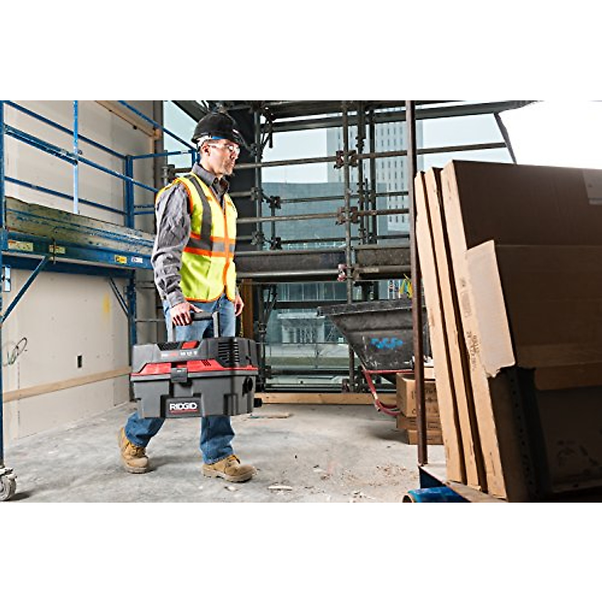 RIDGID 50318 4500RV ProPack Wet Dry Vac, 4.5-Gallon Portable Wet Dry Vacuum with Toolbox Design, 5.0 Peak HP Motor, Expandable Pro Hose, Blower Port Red