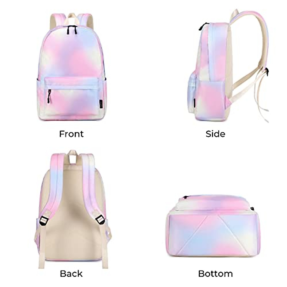 Imyth 3Pcs colorful Backpack sets for Teen Girls, Cute Bookbag School Daypacks for Elementary Middle Students (Rainbow)